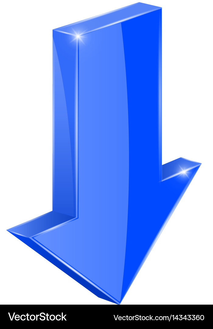 Blue down arrow 3d web icon Royalty Free Vector Image
