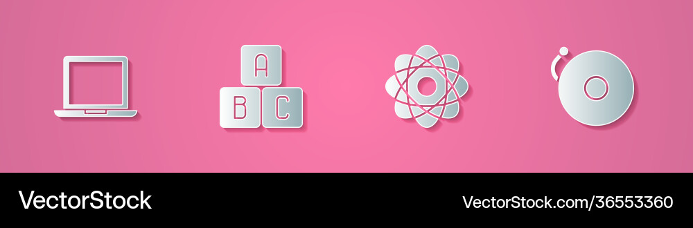 Set paper cut laptop abc blocks atom and ringing Vector Image