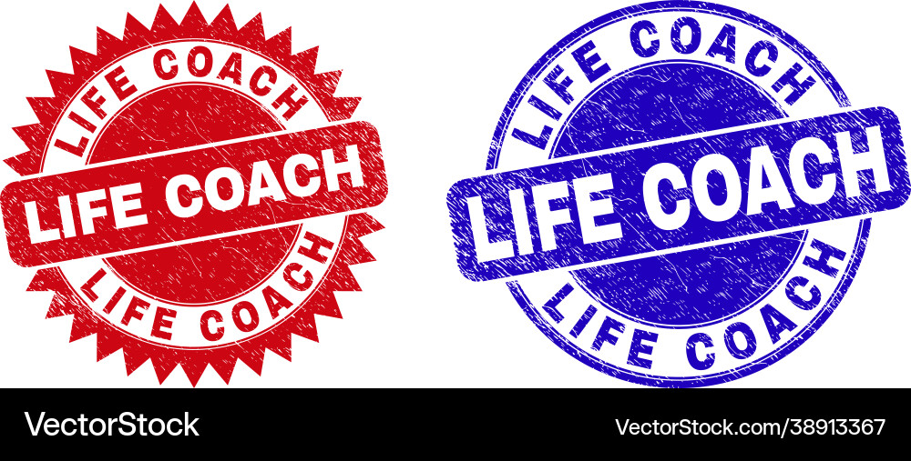 Life coach rounded and rosette stamp seals Vector Image