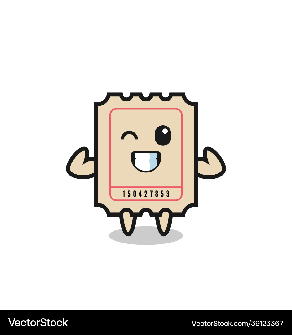 Muscular ticket character is posing showing his Vector Image