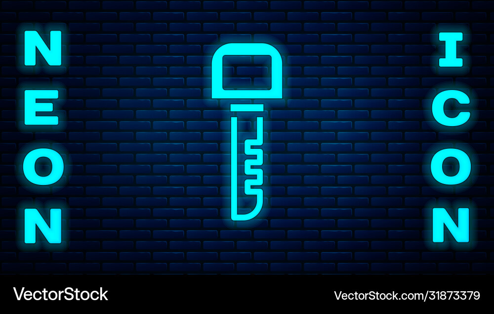 Glowing neon key icon isolated on brick wall Vector Image