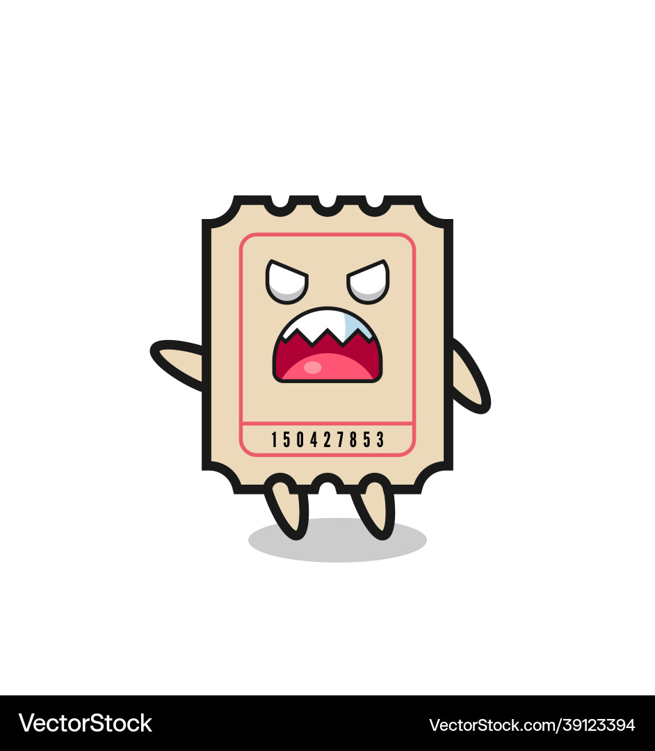 Cute ticket cartoon in a very angry pose Vector Image