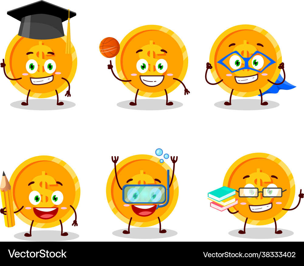 School student coin cartoon character Royalty Free Vector