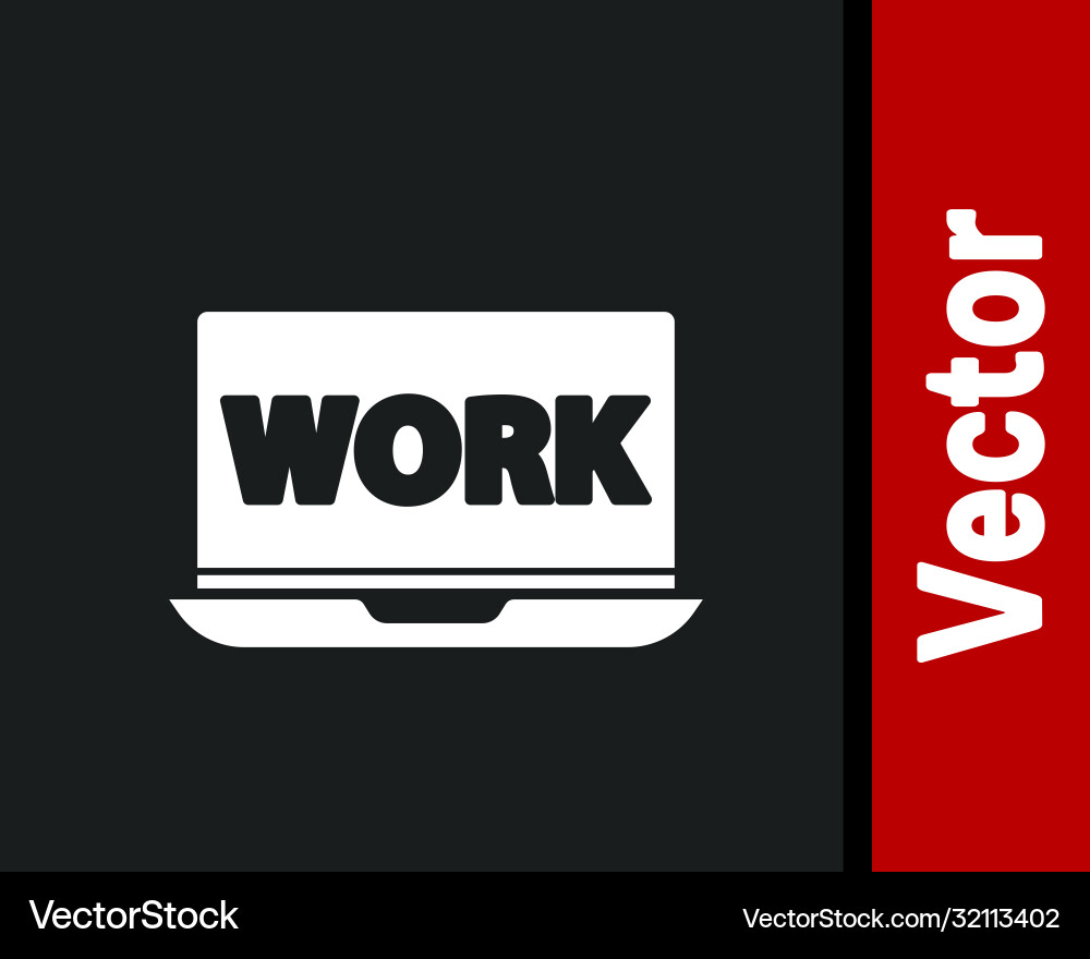 White laptop with text work icon isolated on black