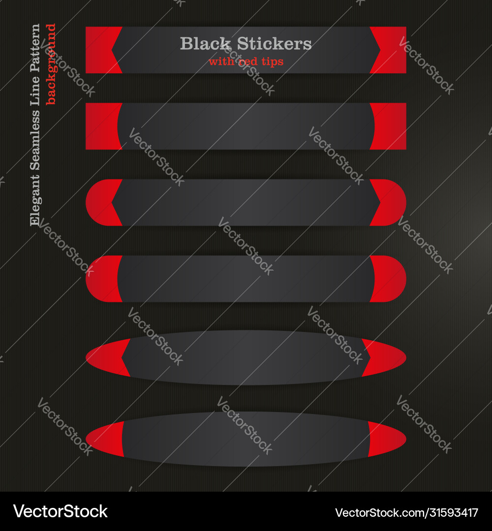 Black banner sticker with red left and right tips Vector Image