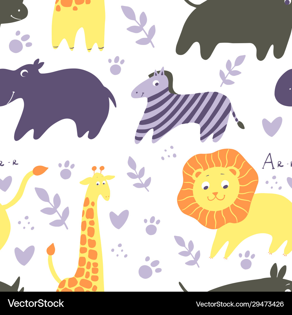 Childish seamless pattern with hand drawn animals Vector Image