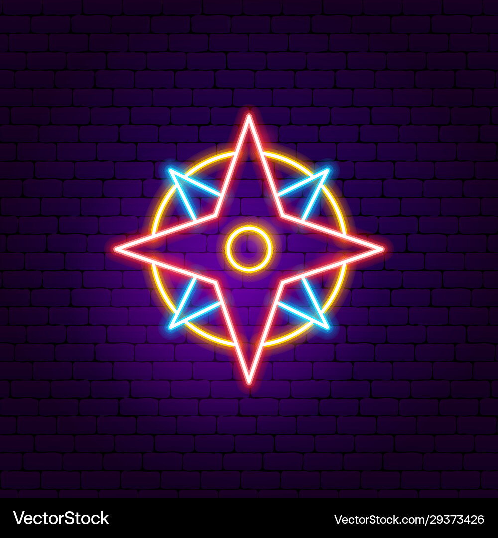 Navigation compass neon sign Royalty Free Vector Image