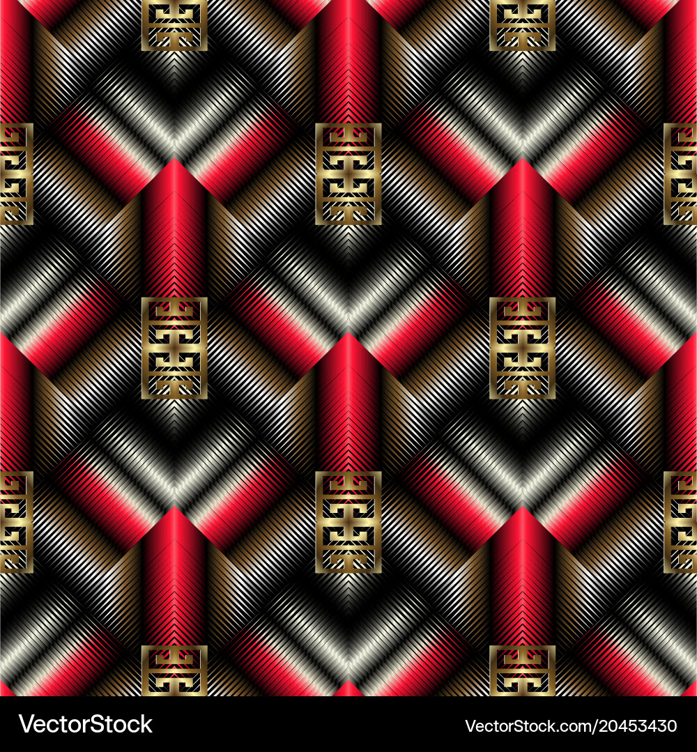 Greek key meander striped 3d seamless pattern Vector Image