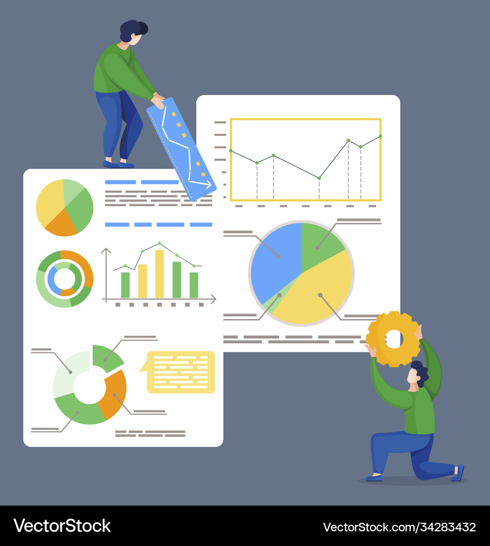 Men using business tools for project data board Vector Image