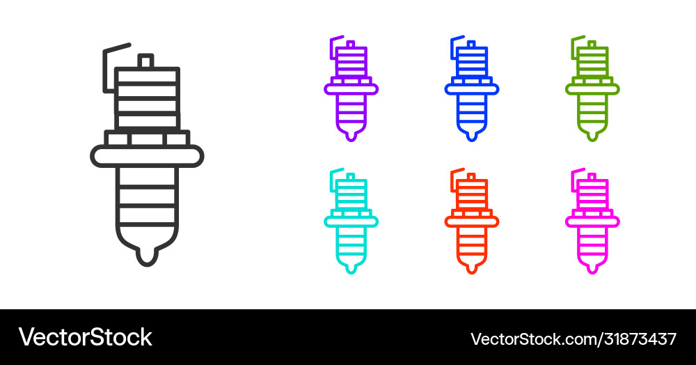 Black line car spark plug icon isolated on white Vector Image