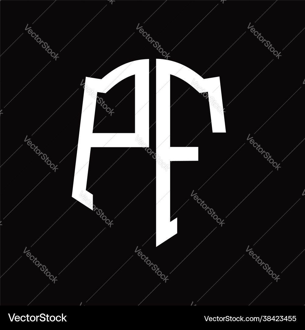 Pf logo monogram with shield shape ribbon design Vector Image