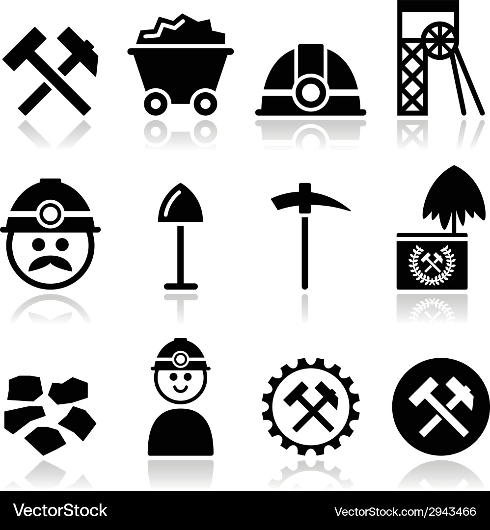 Coal mine miner icons set Royalty Free Vector Image
