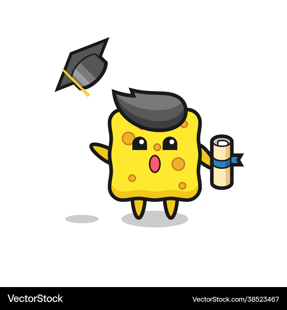 Sponge cartoon throwing hat at graduation Vector Image