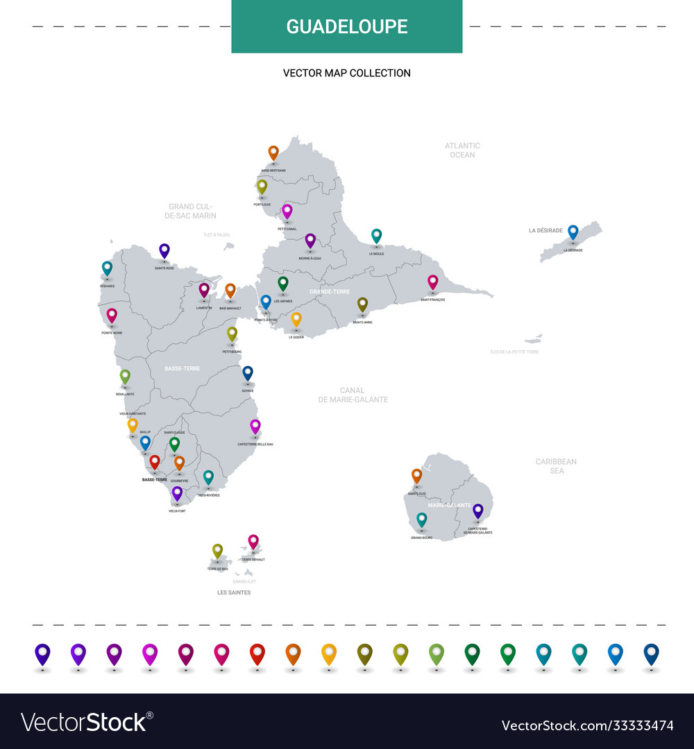 Guadeloupe map with location pointer marks Vector Image Guadeloupe map with location pointer marks Vector Image