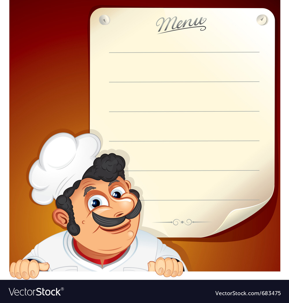 Cartoon chef with blank menu Royalty Free Vector Image - VectorStock