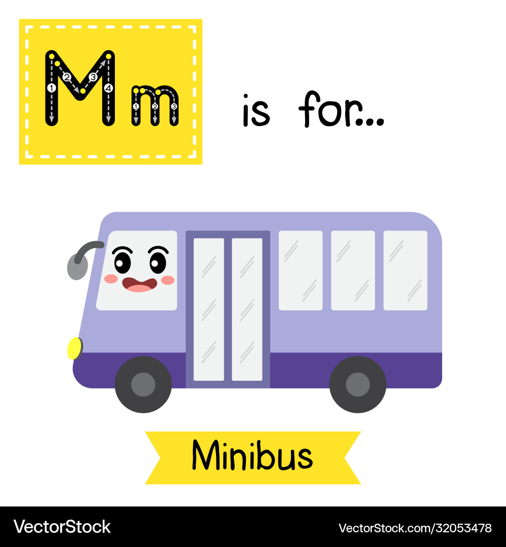 Letter m tracing minibus Royalty Free Vector Image
