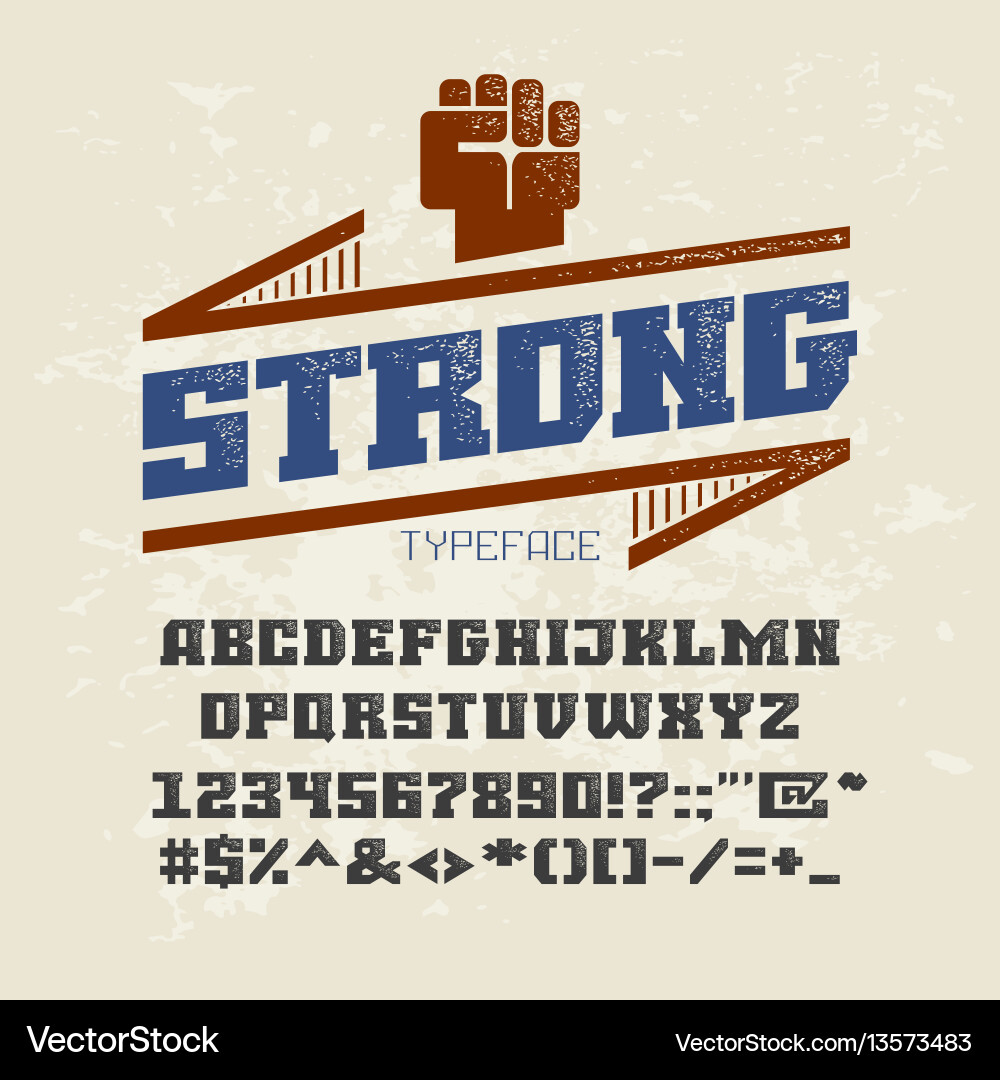 Bold serif typeface uppercase letters numbers Vector Image