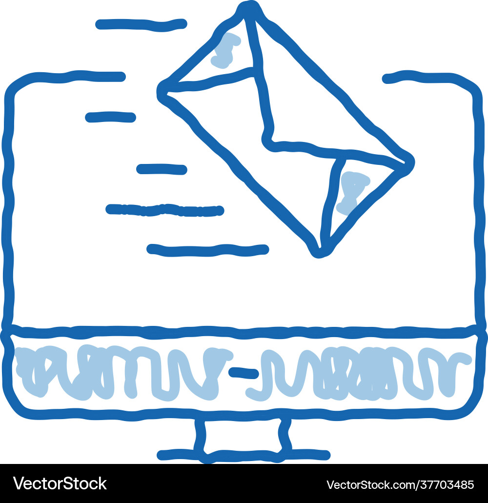 Received letter to computer doodle icon hand drawn