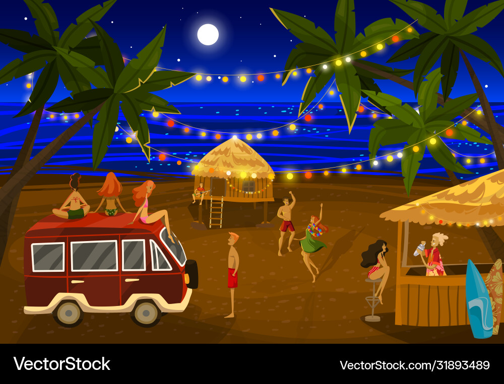 People in beach night party Royalty Free Vector Image