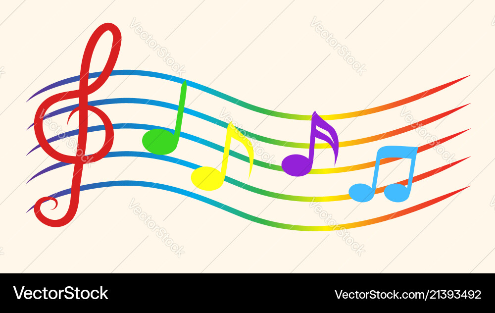 Color music notes on staves Royalty Free Vector Image