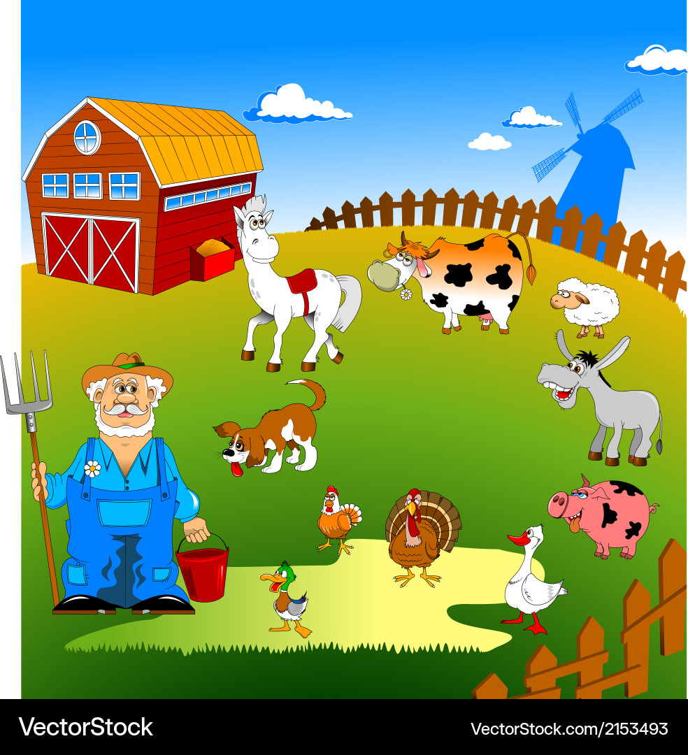 Farm scene cartoon Royalty Free Vector Image - VectorStock