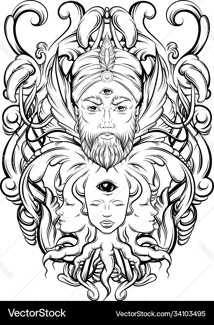 Hand drawn fortune teller with three eyes Vector Image