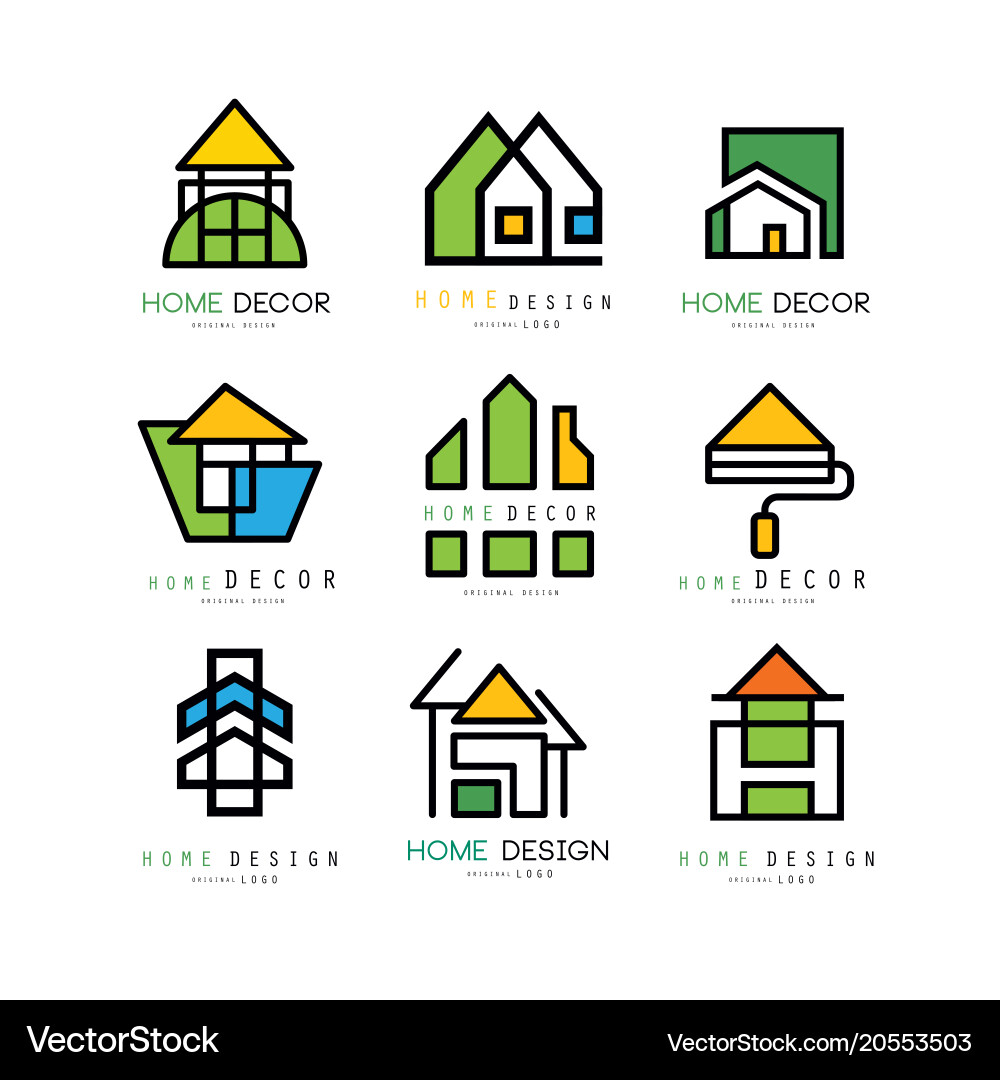 Set of abstract linear logos for construction Vector Image