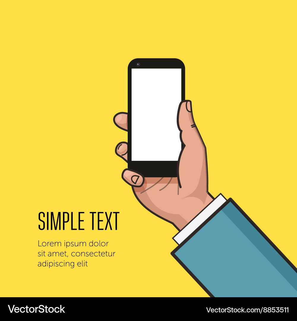 Mobile phone in hand hand using smartphone Vector Image