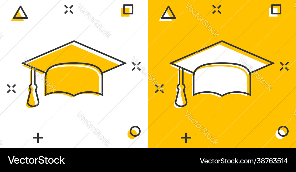 Cartoon graduation cap icon in comic style finish Vector Image