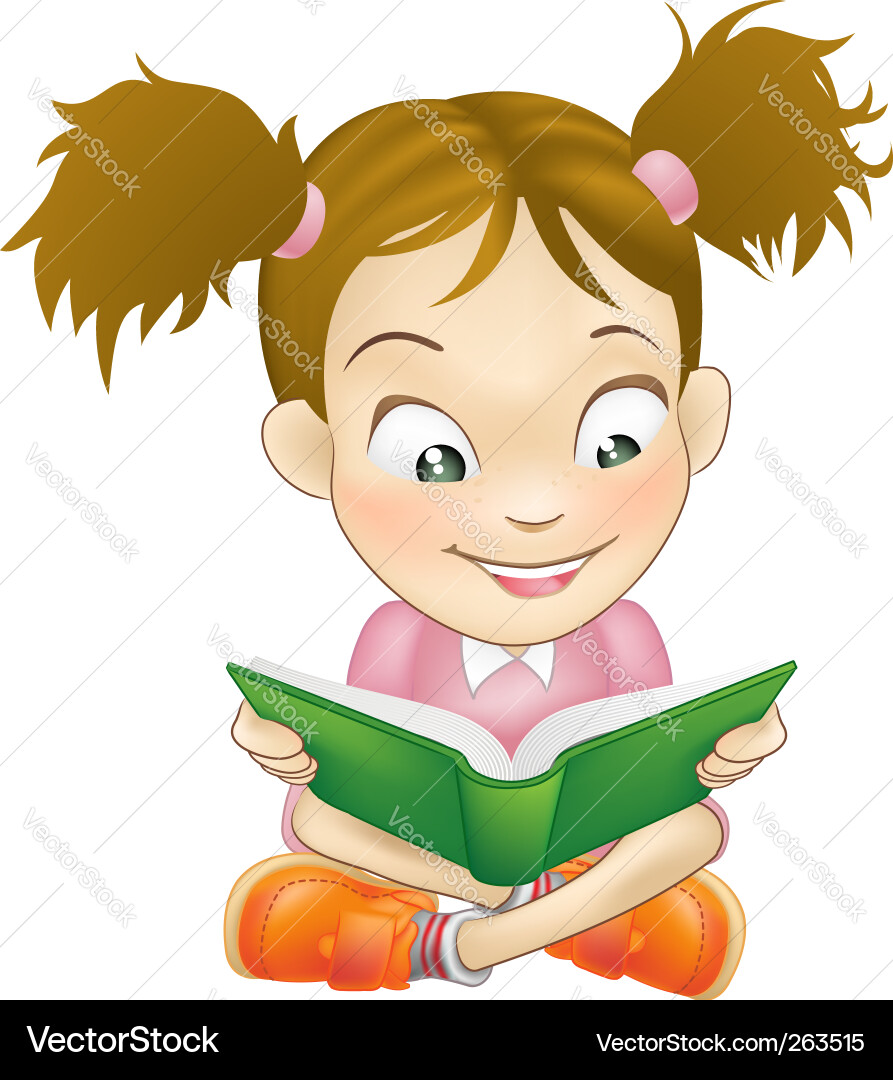 Girl reading book Royalty Free Vector Image - VectorStock