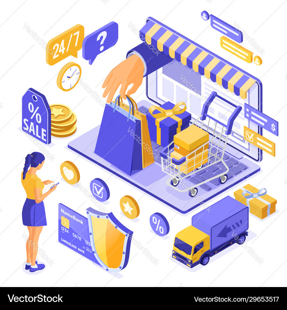 Isometric online internet shopping Royalty Free Vector Image