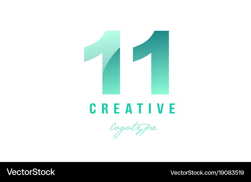 11 eleven green pastel gradient number numeral Vector Image
