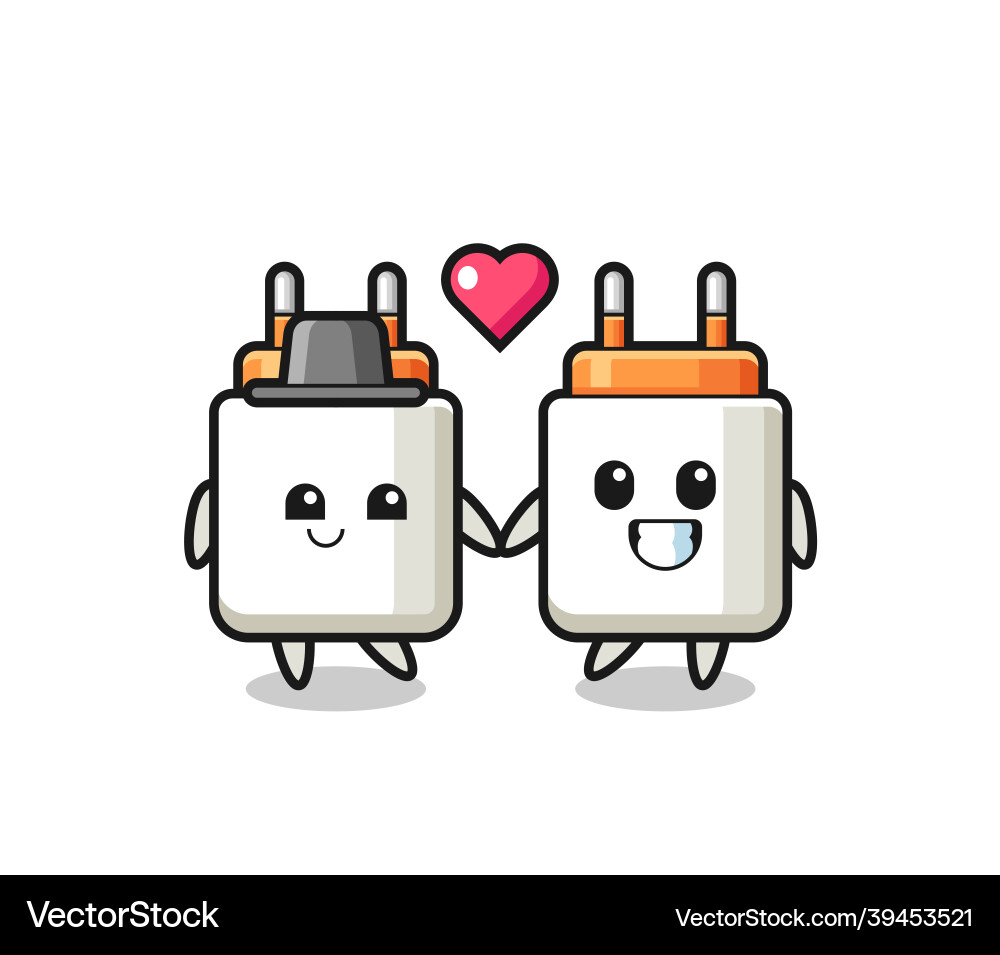 Power adapter cartoon character couple with fall Vector Image