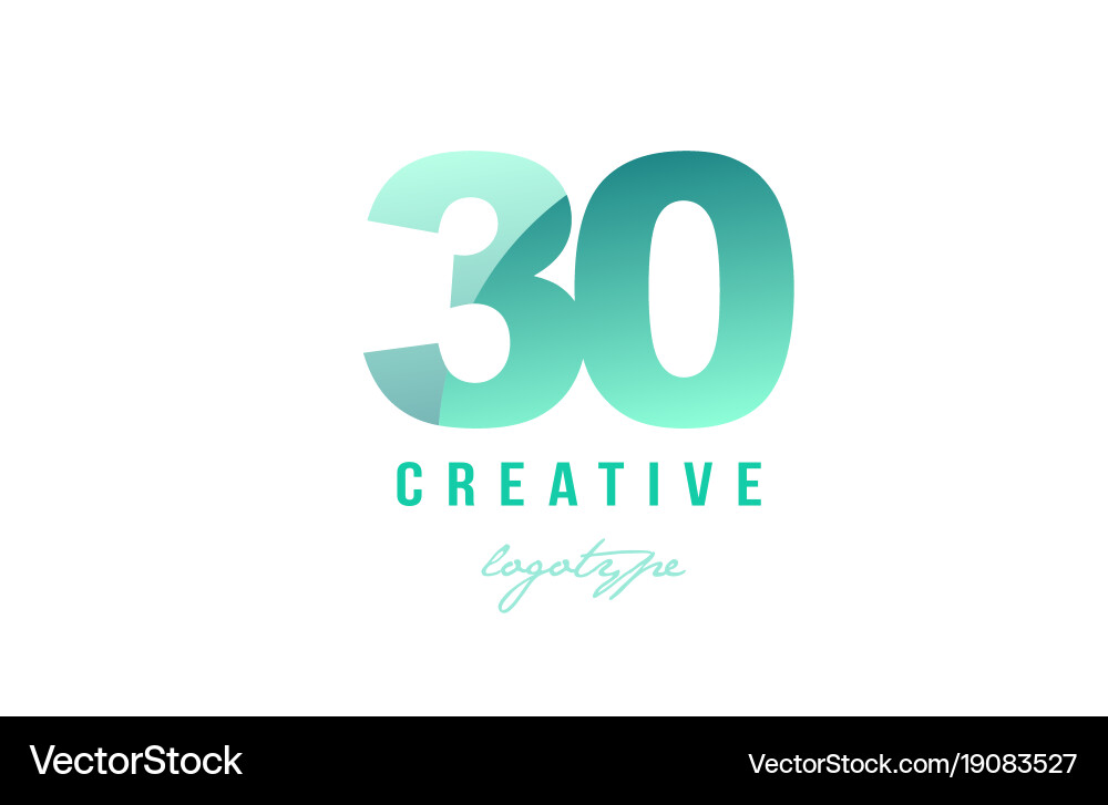 30 green pastel gradient number numeral digit Vector Image