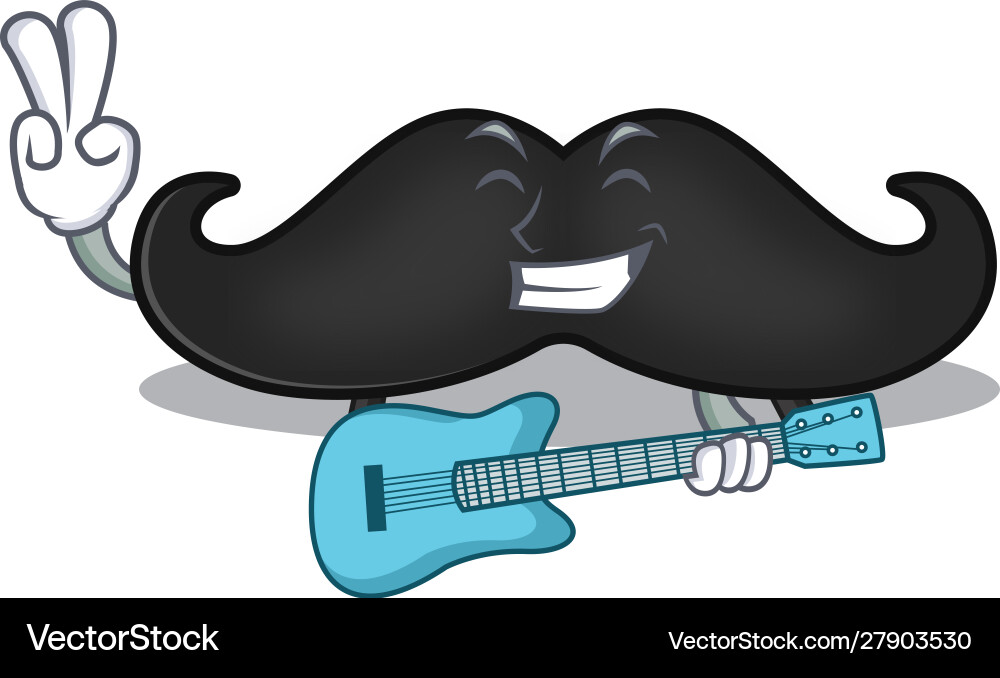 With guitar mustache in cartoon shape Royalty Free Vector