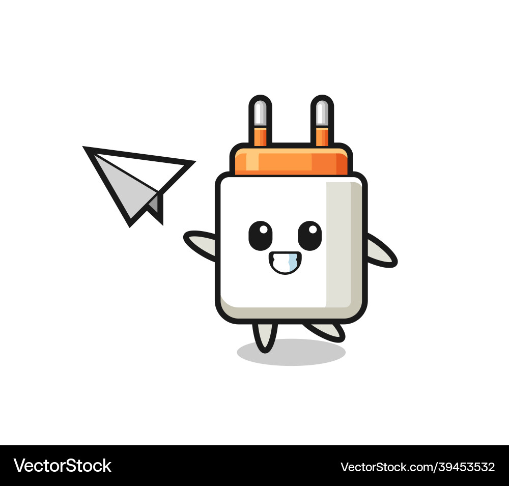 Power adapter cartoon character throwing paper Vector Image