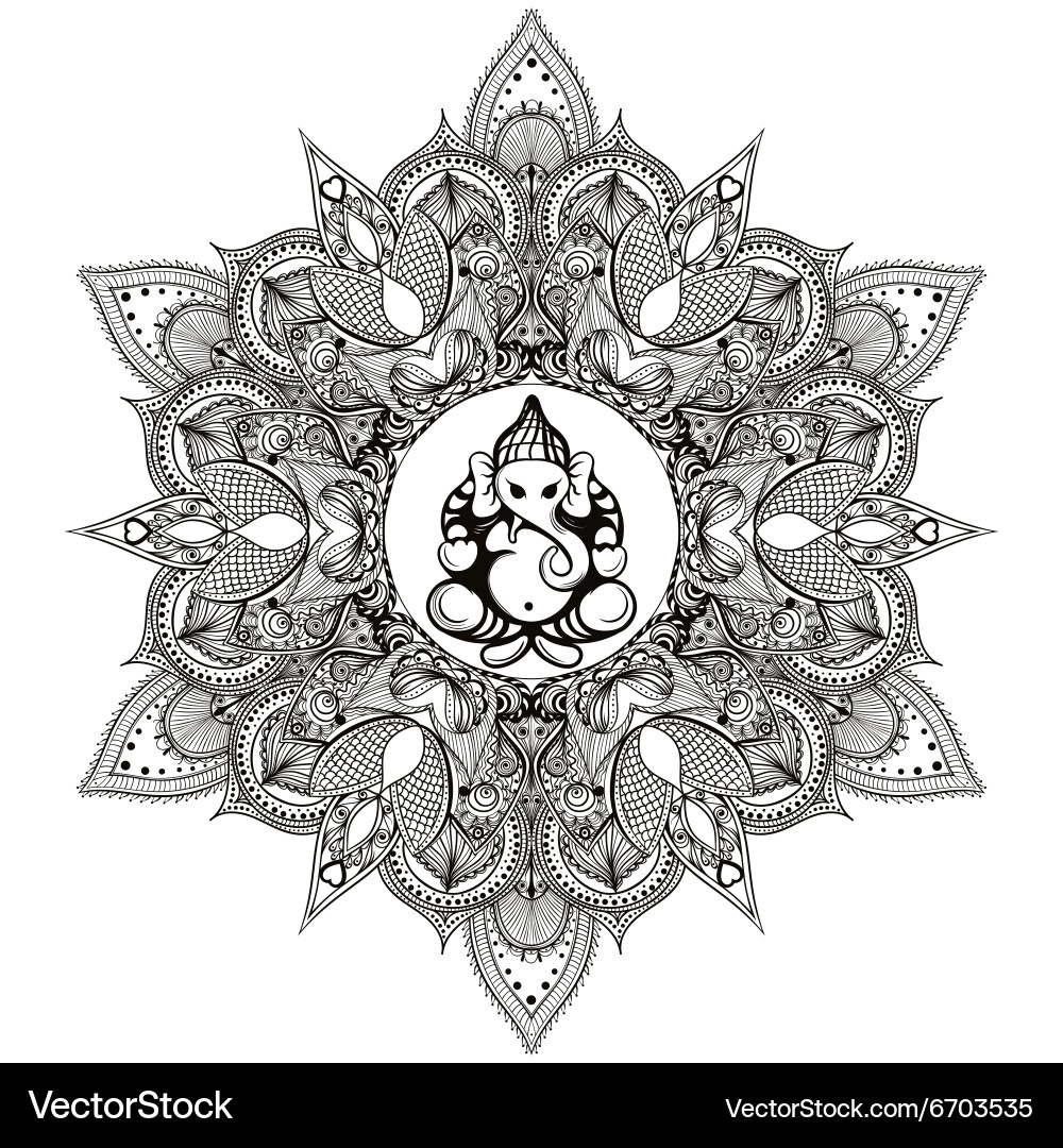 Zentangle stylized Round Indian Mandala with Hindu Royalty Free Vector ...