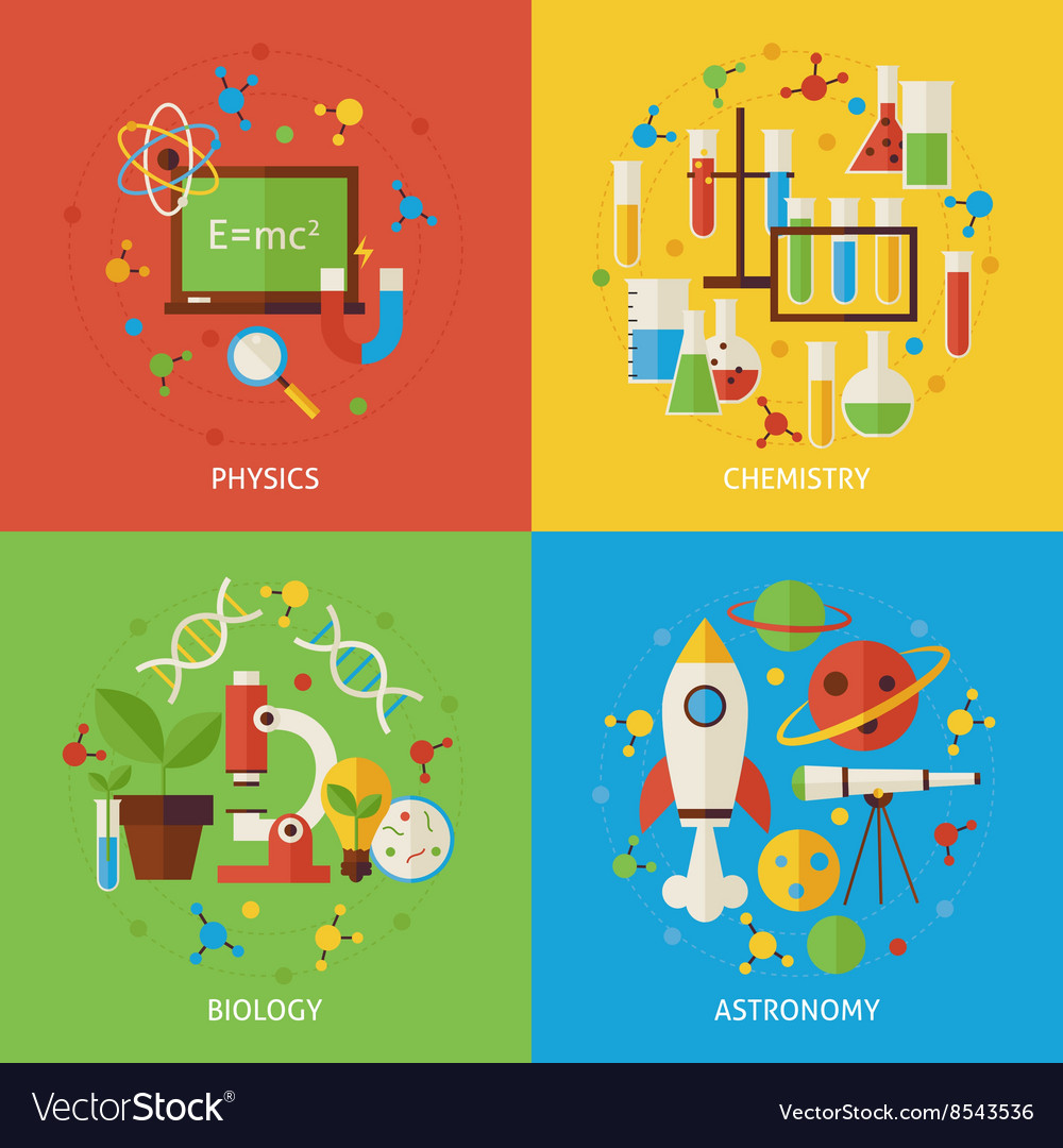 Physics Chemistry Biology Astronomy Flat Concepts Vector Image