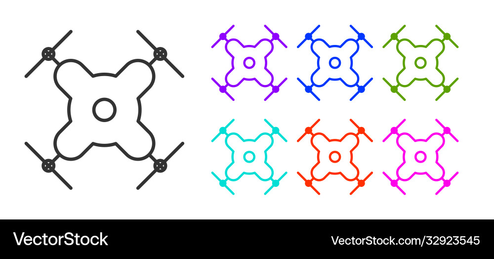 Black line drone flying icon isolated on white Vector Image