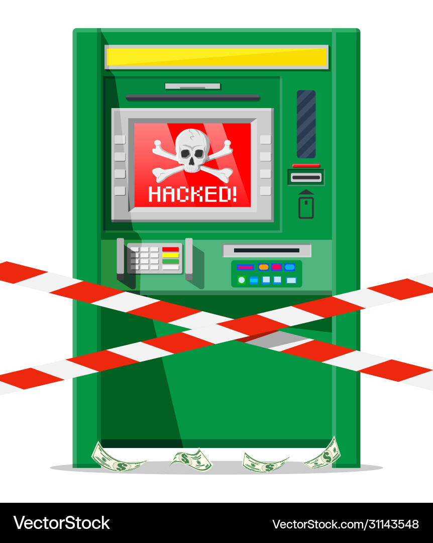 Hacked atm concept skimming stealling money Vector Image