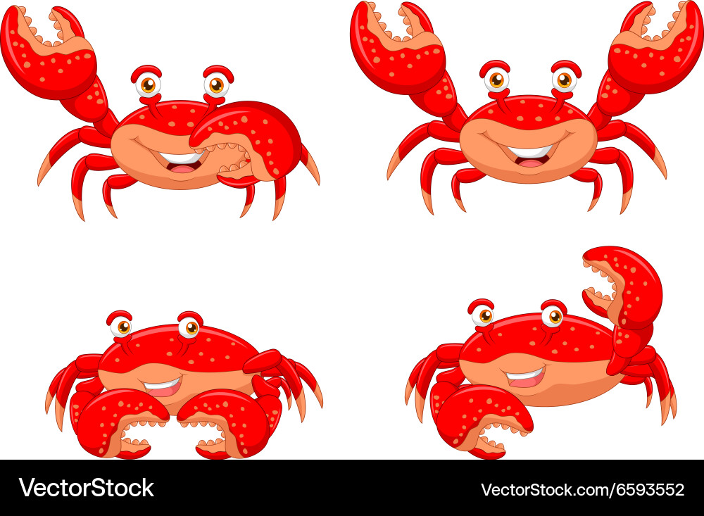 Cartoon crab collection set isolated Royalty Free Vector