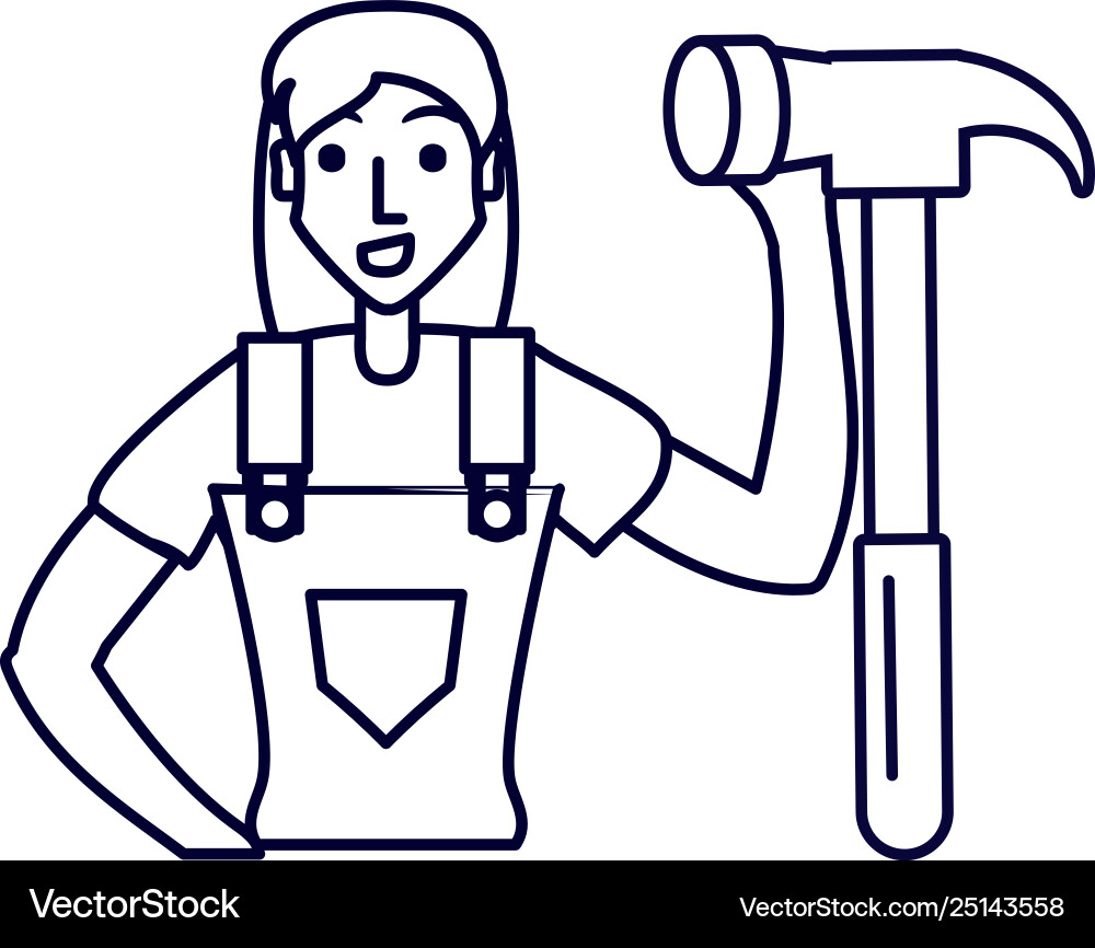 Worker construction woman with hammer tool Vector Image