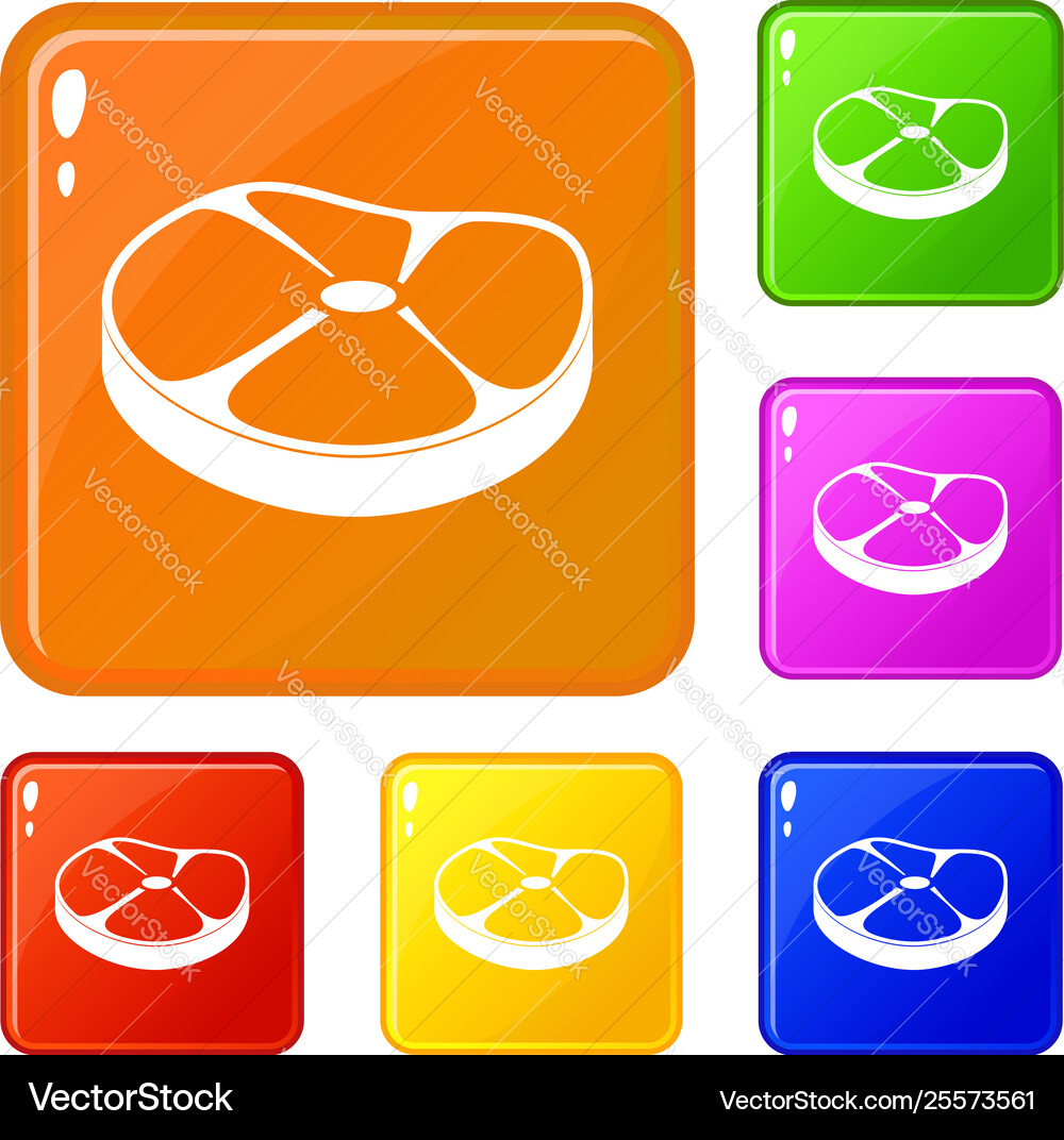 Steak icons set color Royalty Free Vector Image