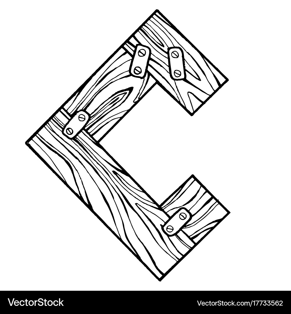 Wooden letter c engraving Royalty Free Vector Image