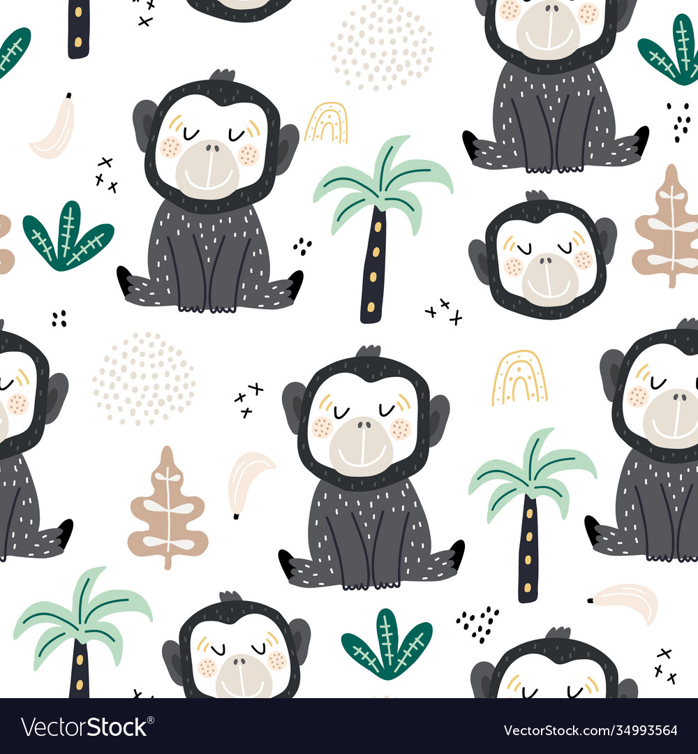 Seamless pattern with funny monkey creative Vector Image