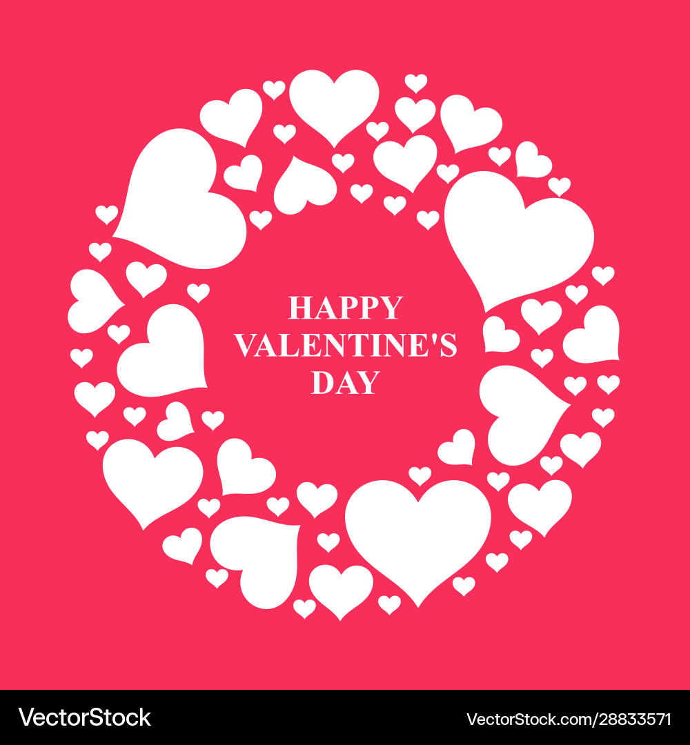 Valentines day card with round frame hearts Vector Image
