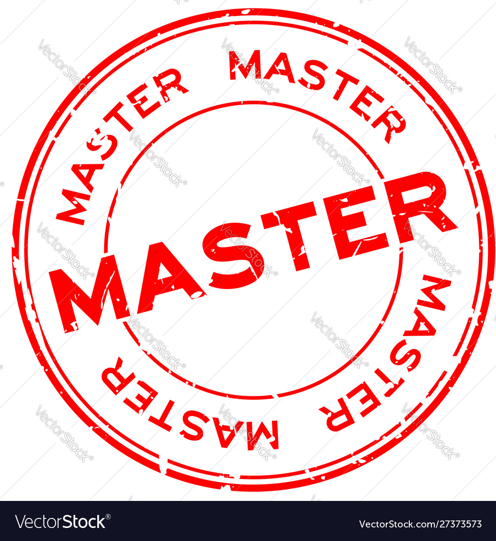 Grunge red master word round rubber seal stamp Vector Image