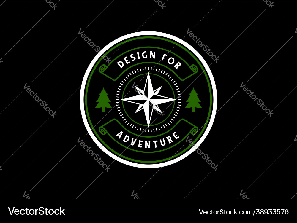 Vintage circular compass with pine trees forest Vector Image