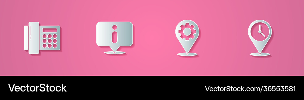 Set paper cut telephone information location Vector Image