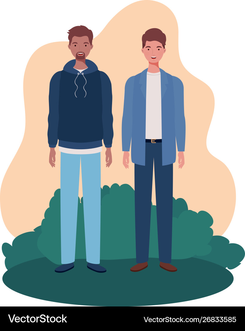 Young men standing with landscape background Vector Image